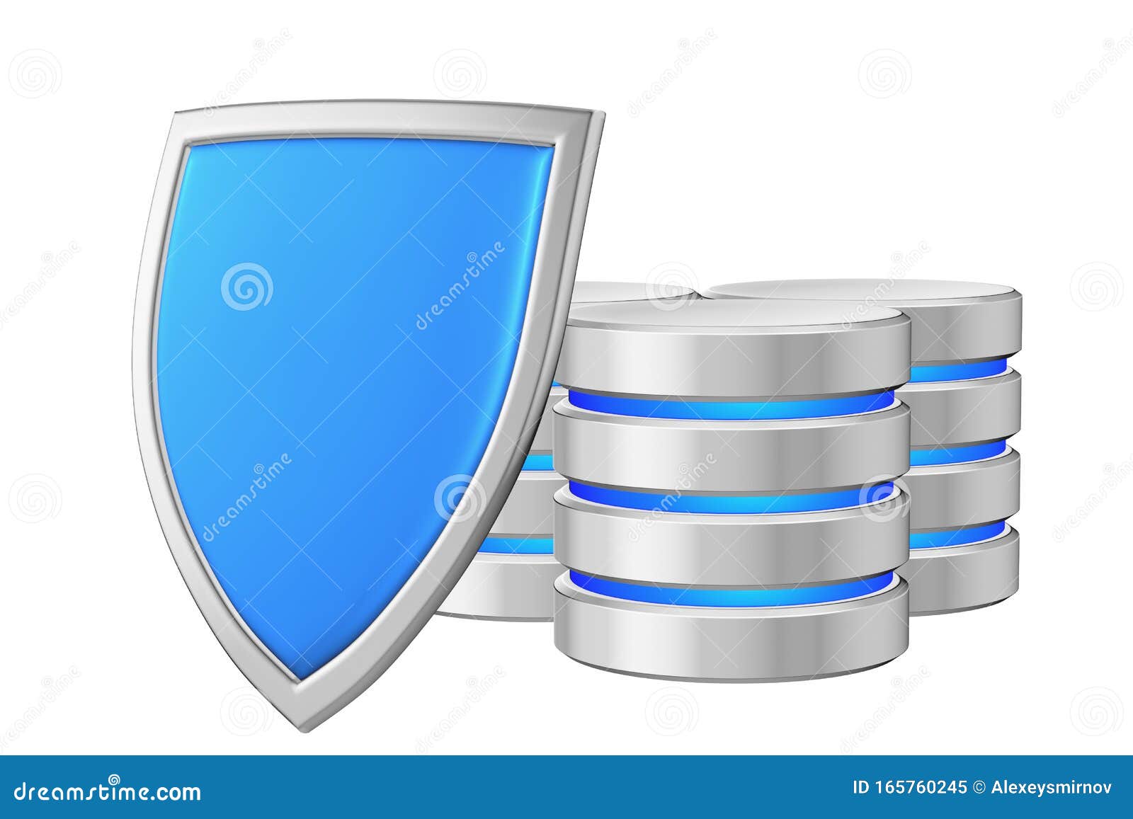 Databases Group Behind Metal Blue Shield on Left Data Protection Stock ...