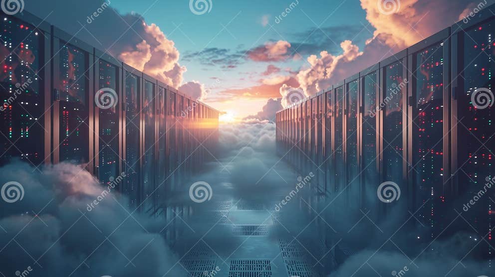 Datacenter in the Clouds at Sunset Providing Cloud Computing Services ...