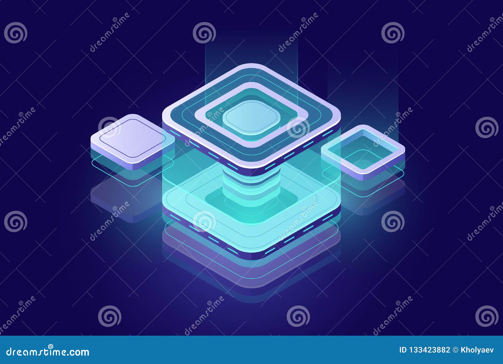 Datacenter Concept, Blockchain Tech Isometric Icon, Digital Technology ...
