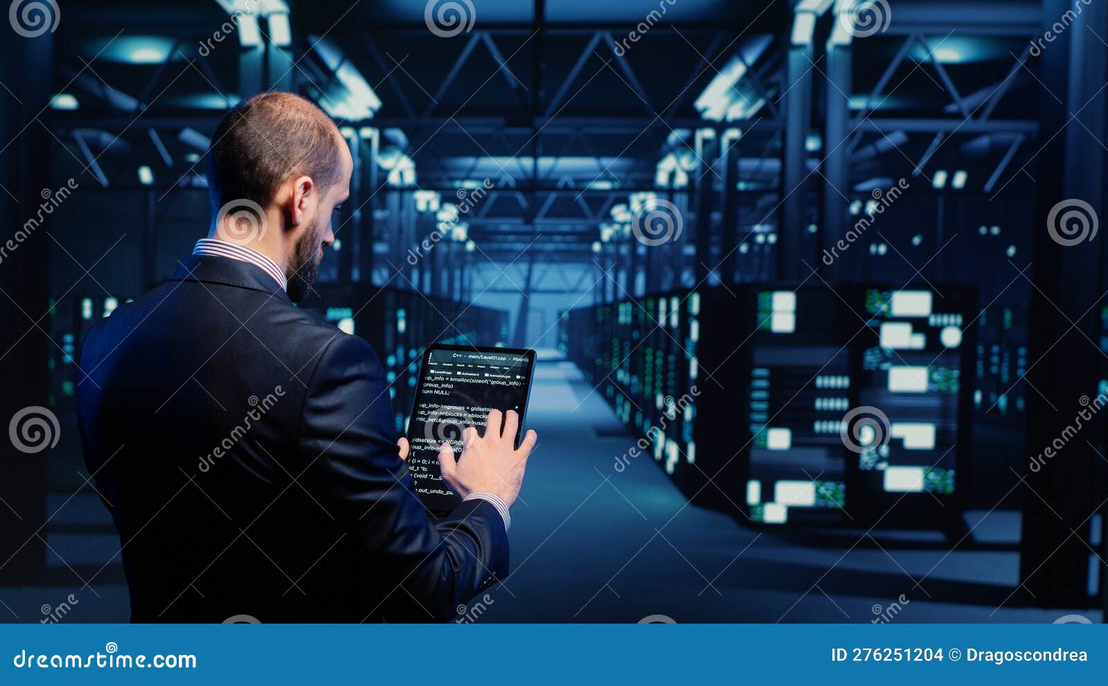 Datacenter Engineer Inspecting Working Server Computers Stock Photo ...