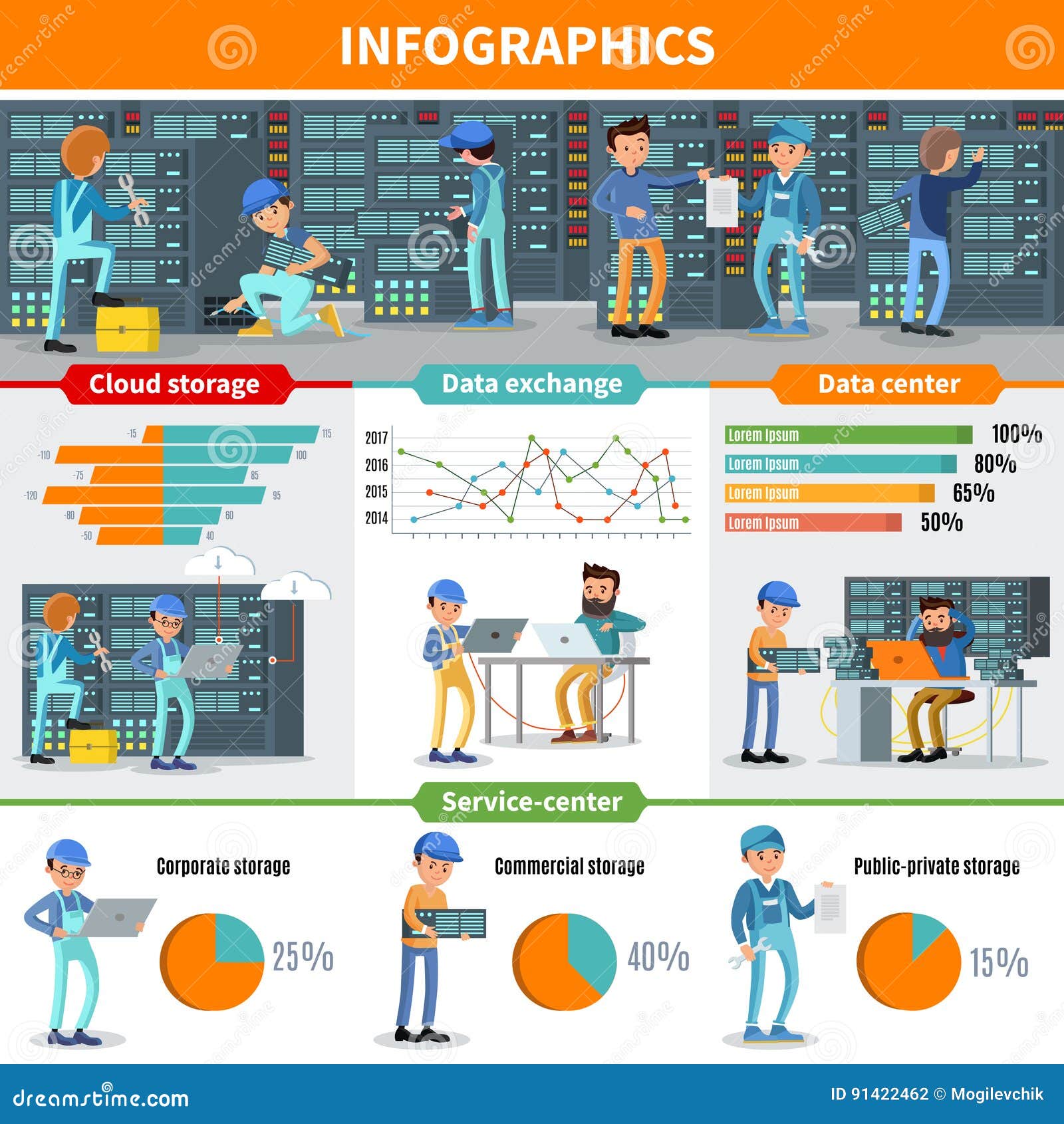 Datacenter Engineers Infographic Concept Stock Vector - Illustration of ...