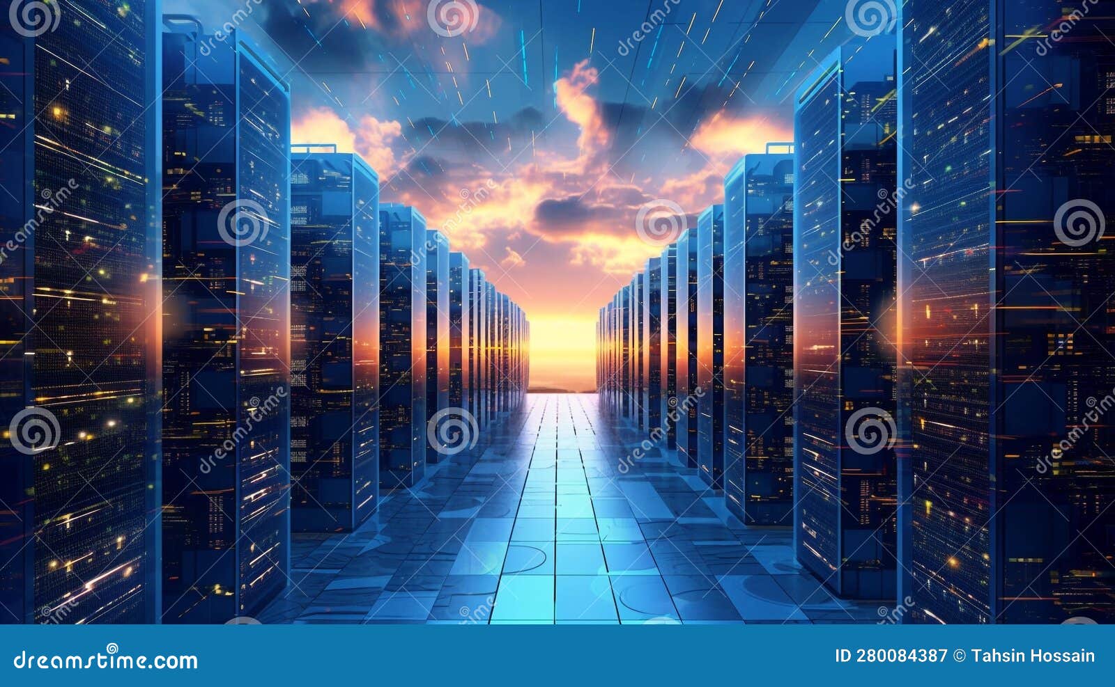 Datacenter Filled with Rows of Server Racks Cloud Computing and Storage ...