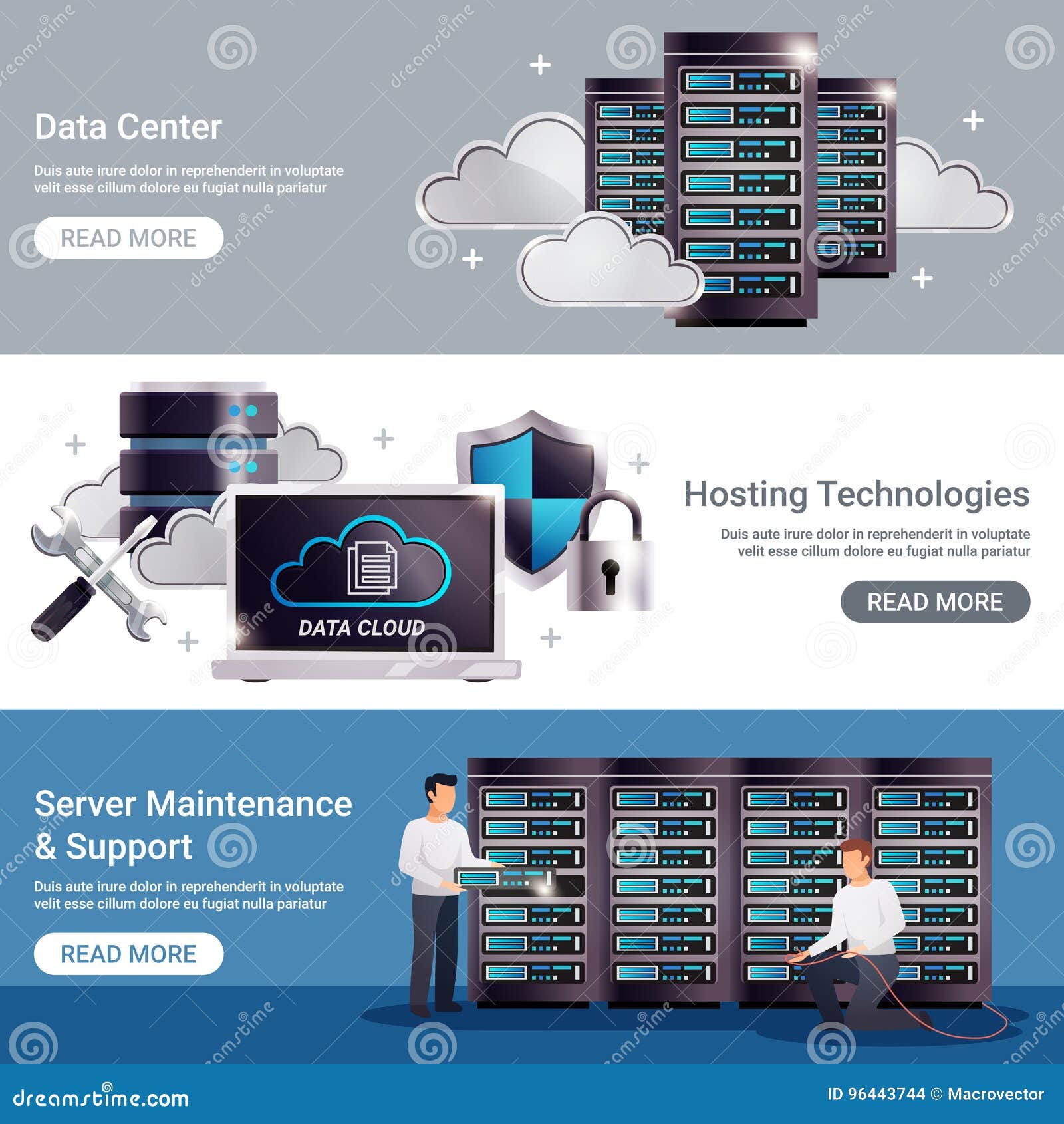 Datacenter Horizontal Banner Set Stock Vector - Illustration of link ...