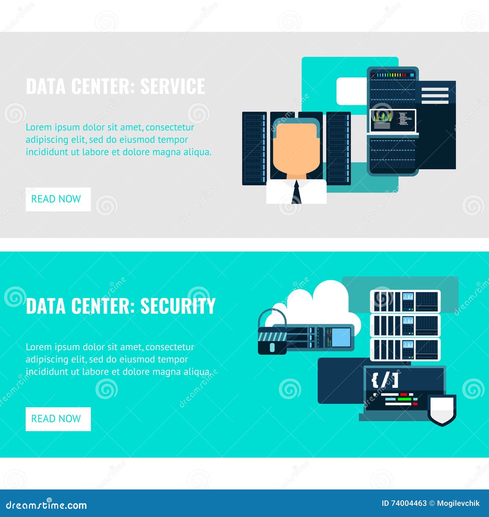 Datacenter Horizontal Flat Banners Stock Vector - Illustration of ...