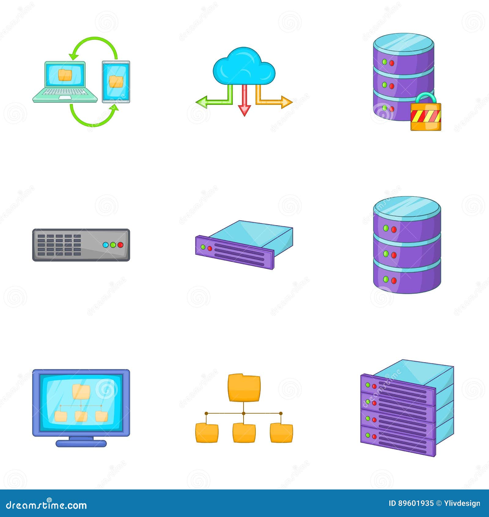 Datacenter Icons Set, Cartoon Style Stock Vector - Illustration of rack ...