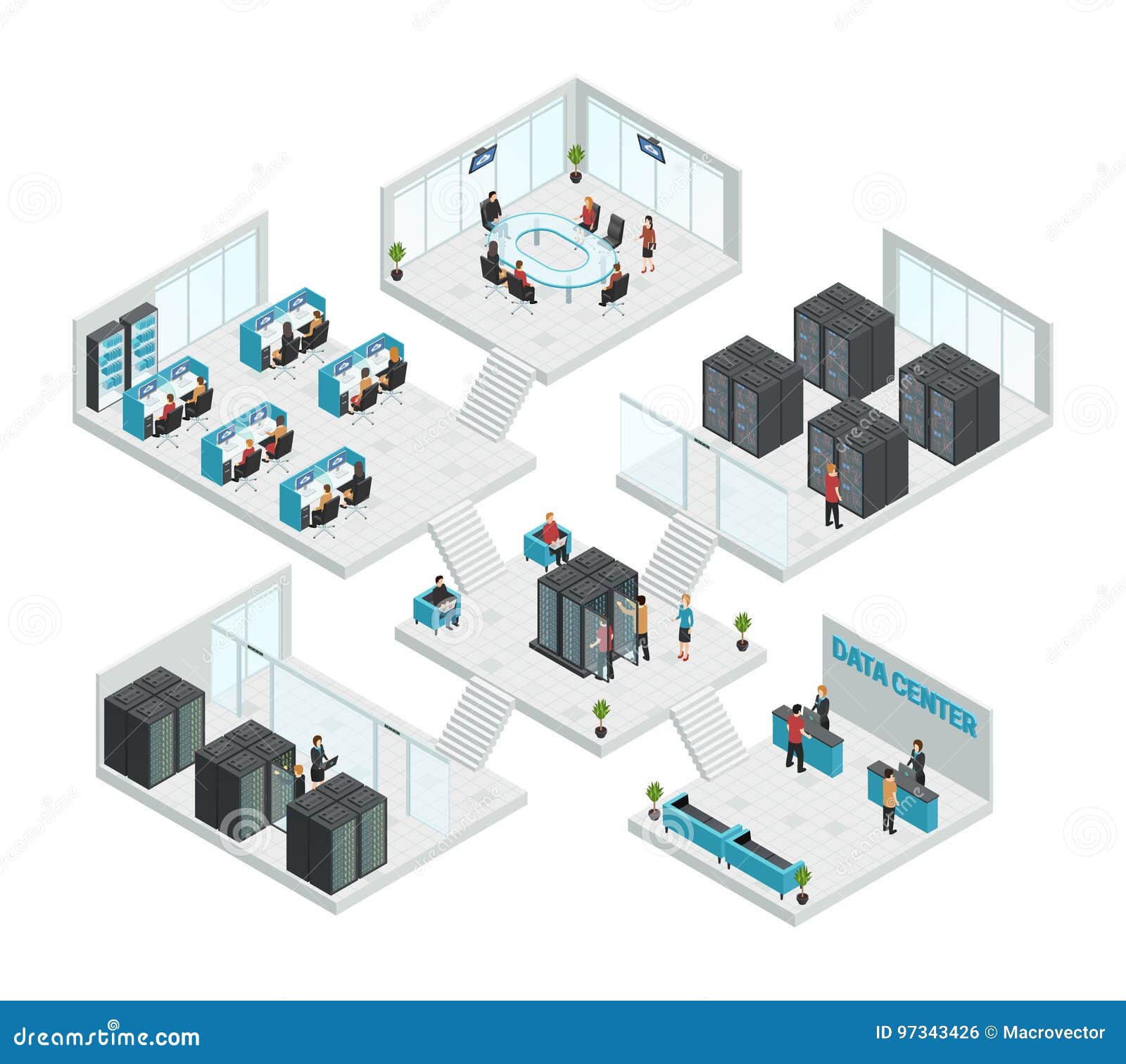 Datacenter Isometric Multistore Composition Stock Vector - Illustration ...