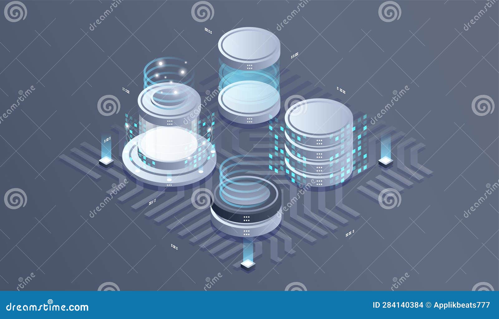 Datacenter Isometric Vector Illustration. Information Flow,digital ...