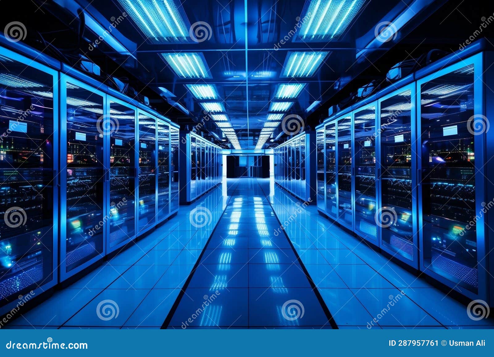 Datacenter Large Server Room for Internet. AI Stock Image - Image of ...
