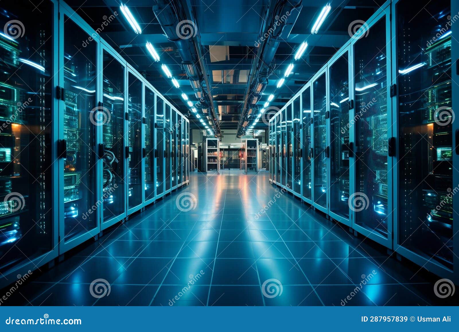 Datacenter Large Server Room for Internet. AI Stock Image - Image of ...