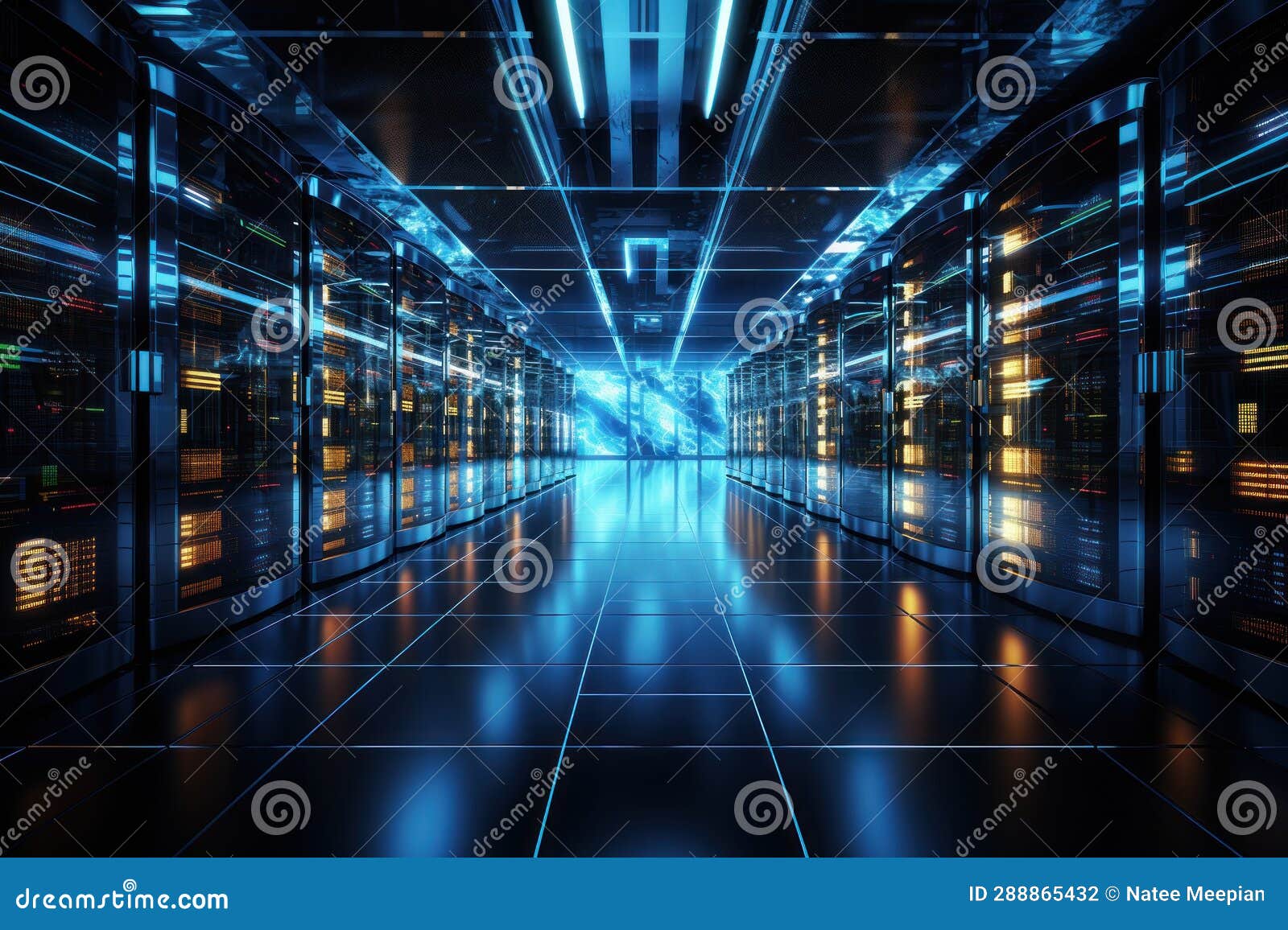 Datacenter Large Server Room for Internet Network. Generative AI Stock ...