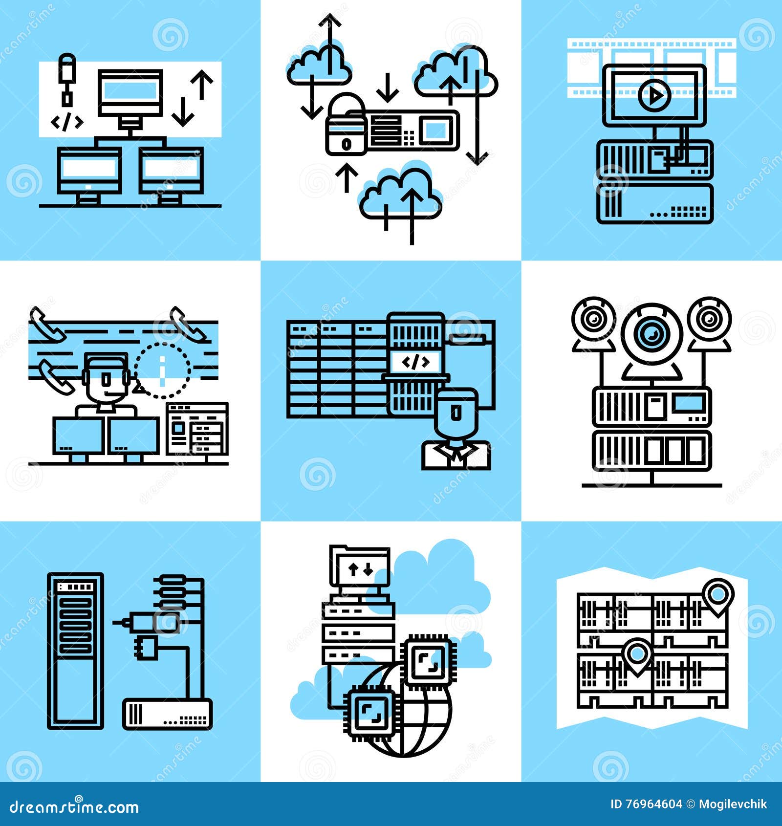 Datacenter Linear Concept stock vector. Illustration of blue - 76964604