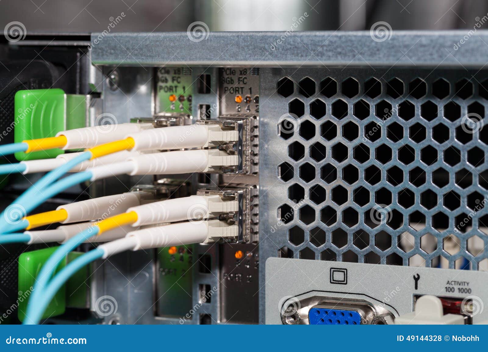 Datacenter Server Fiber Optic Connection To a Server Stock Photo ...