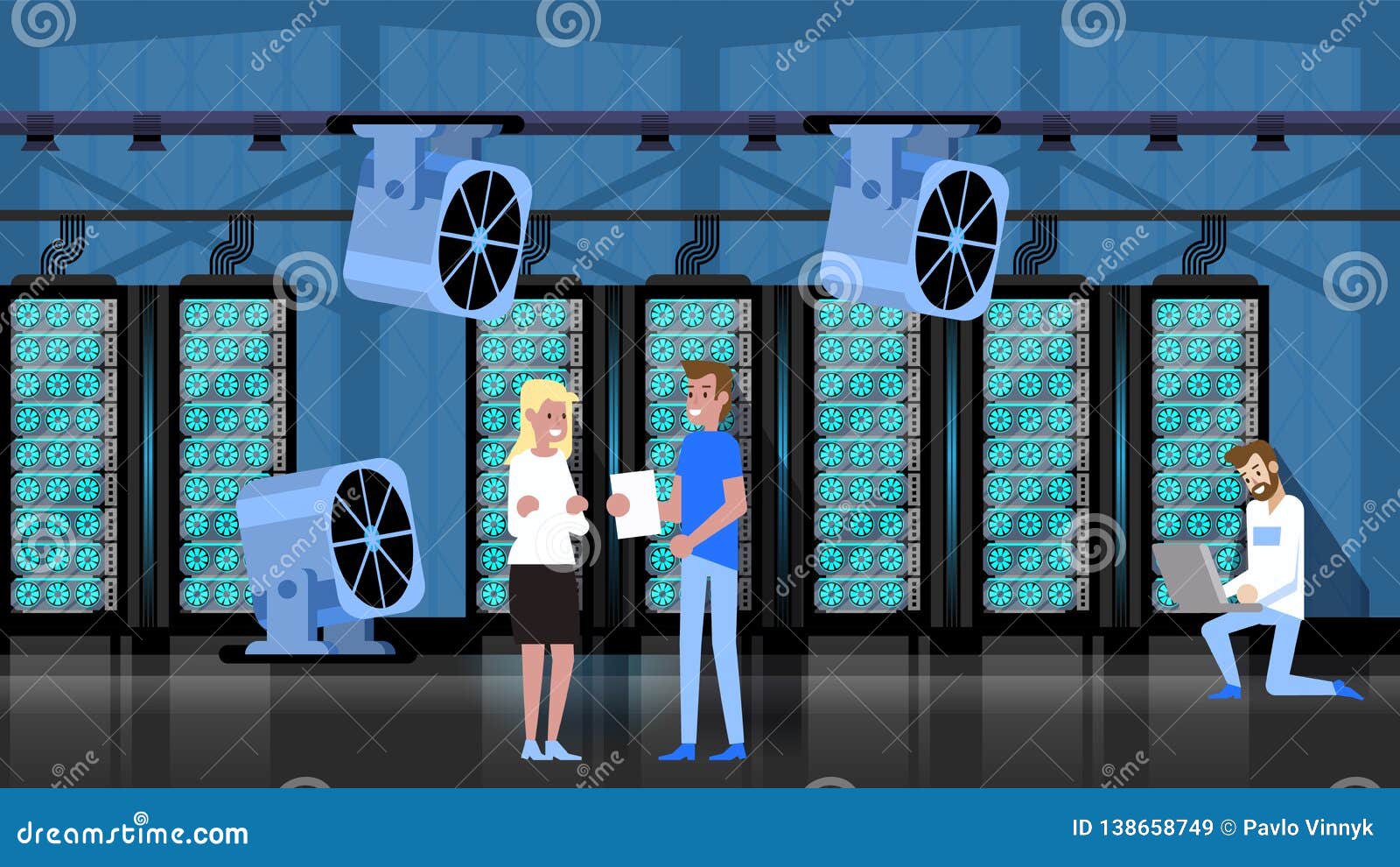 Datacenter Server Room. Cloud Storage Rack Cluster Stock Illustration ...