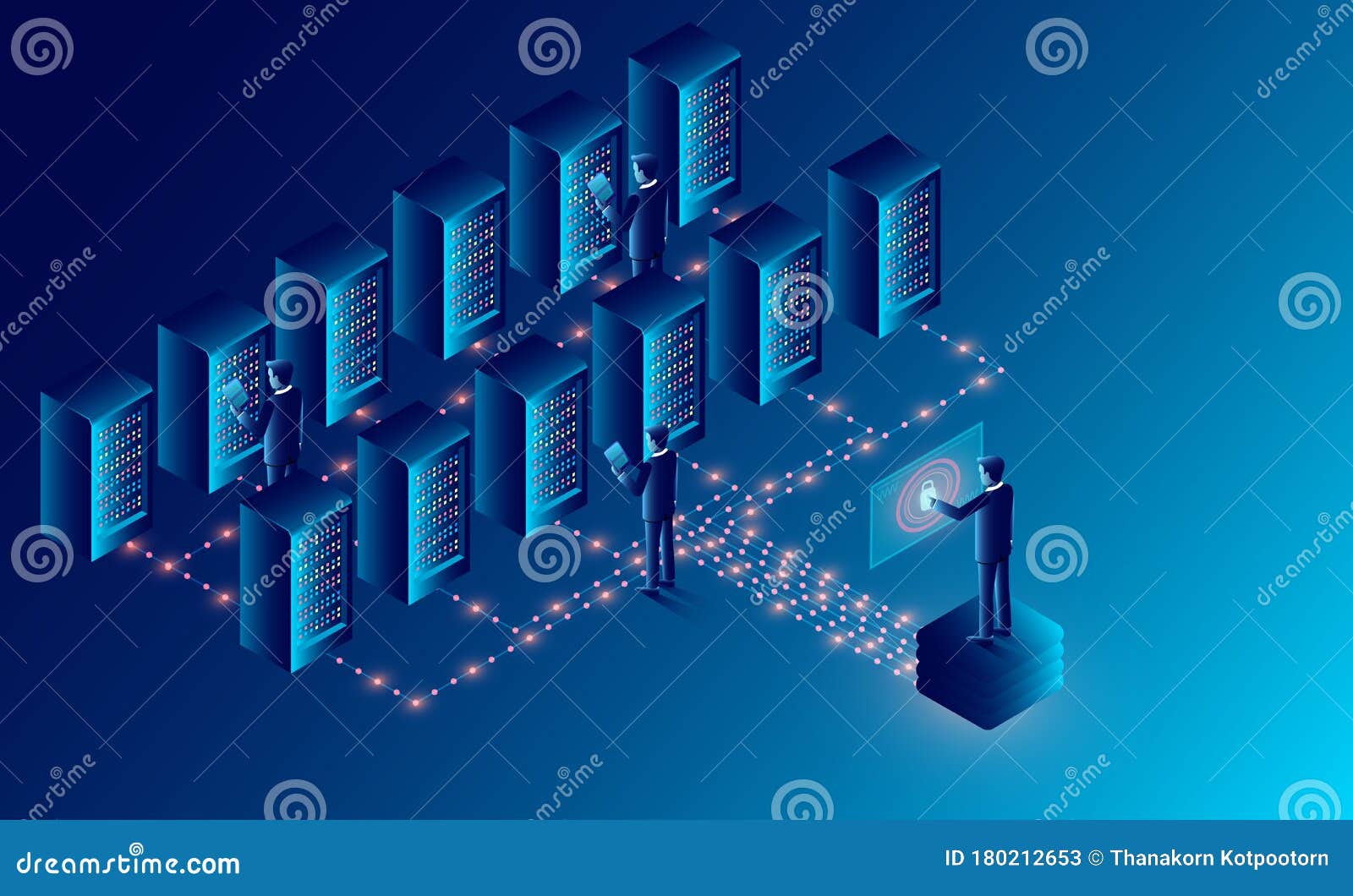 Datacenter Server Room Cloud Storage Technology and Big Data Stock Illustration - Illustration ...