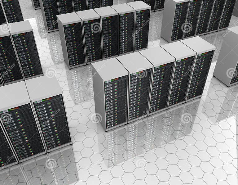 Datacenter: Server Room with Server Clusters Stock Illustration ...