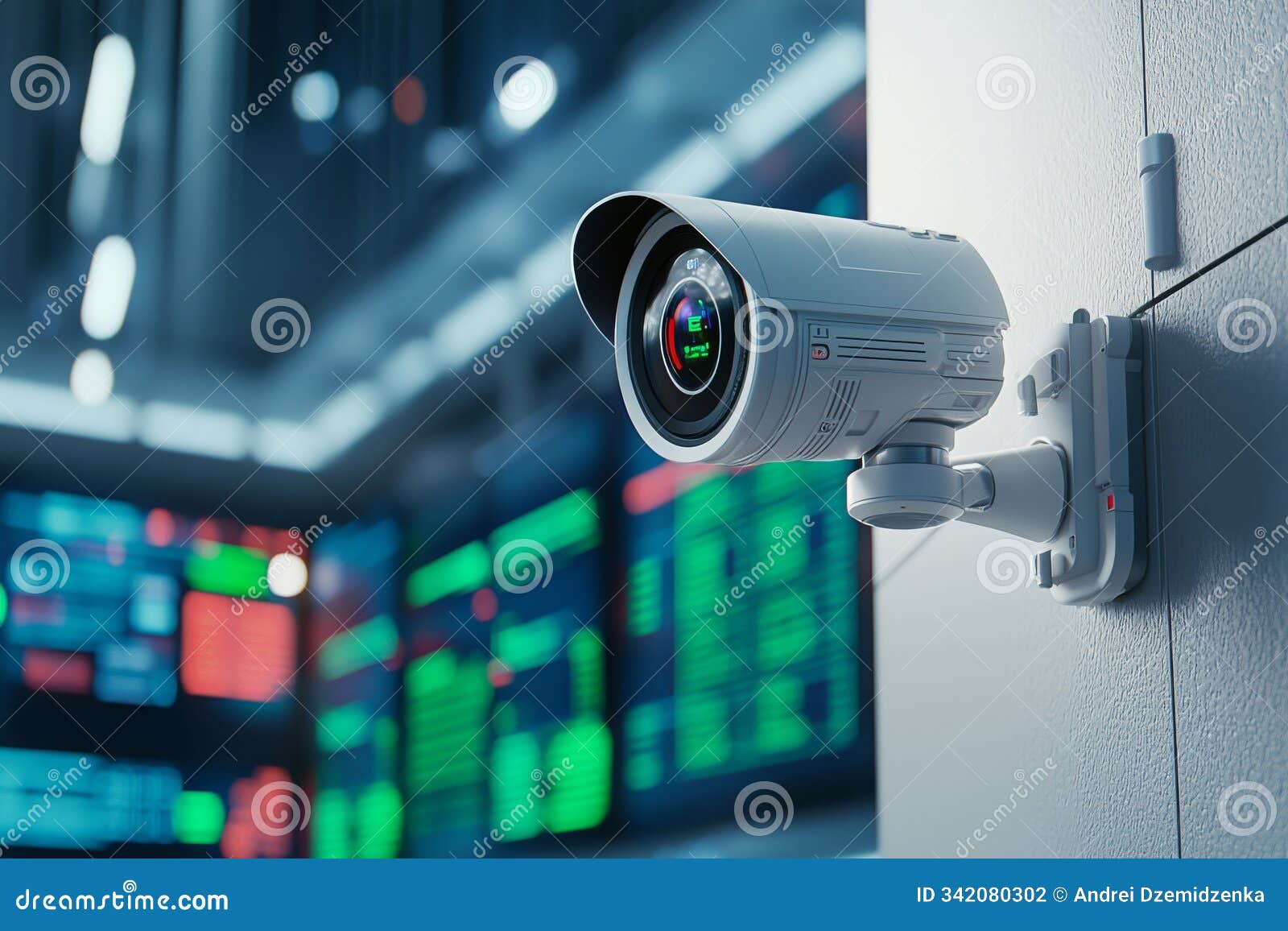 Datacenter Surveillance Camera with Multiple Digital Screens. Digital ...