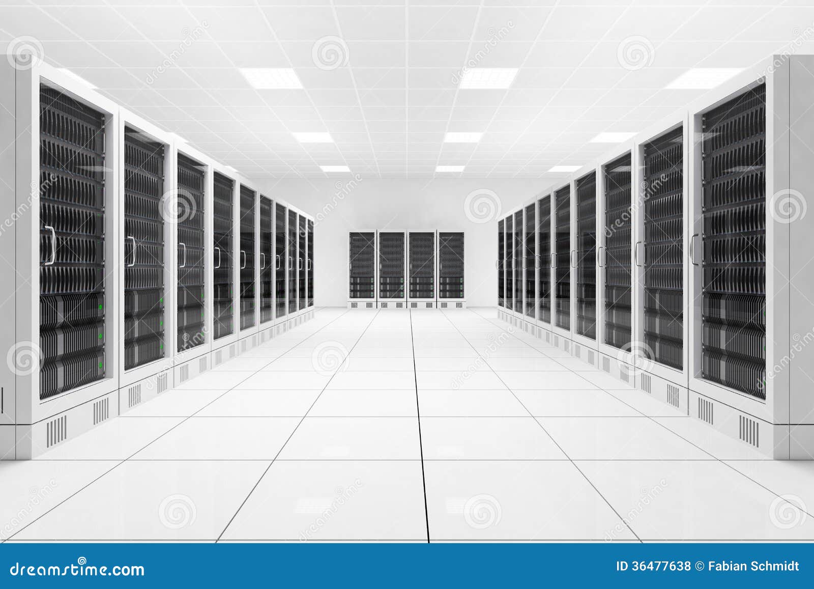 Datacenter with two rows stock illustration. Illustration of computing ...