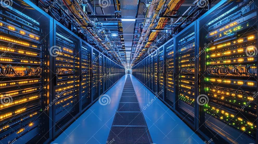 Data Centers with Endless Rows of Servers Stock Photo - Image of ...