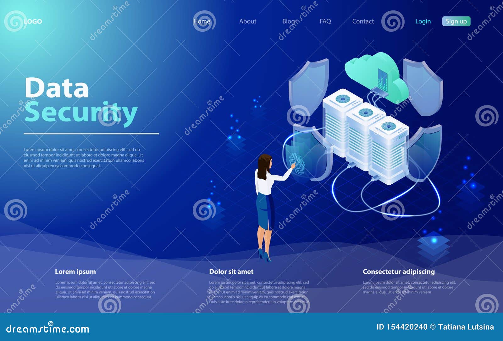 Business Woman Applies Finger To Fingerprint Scanner To Access Database ...