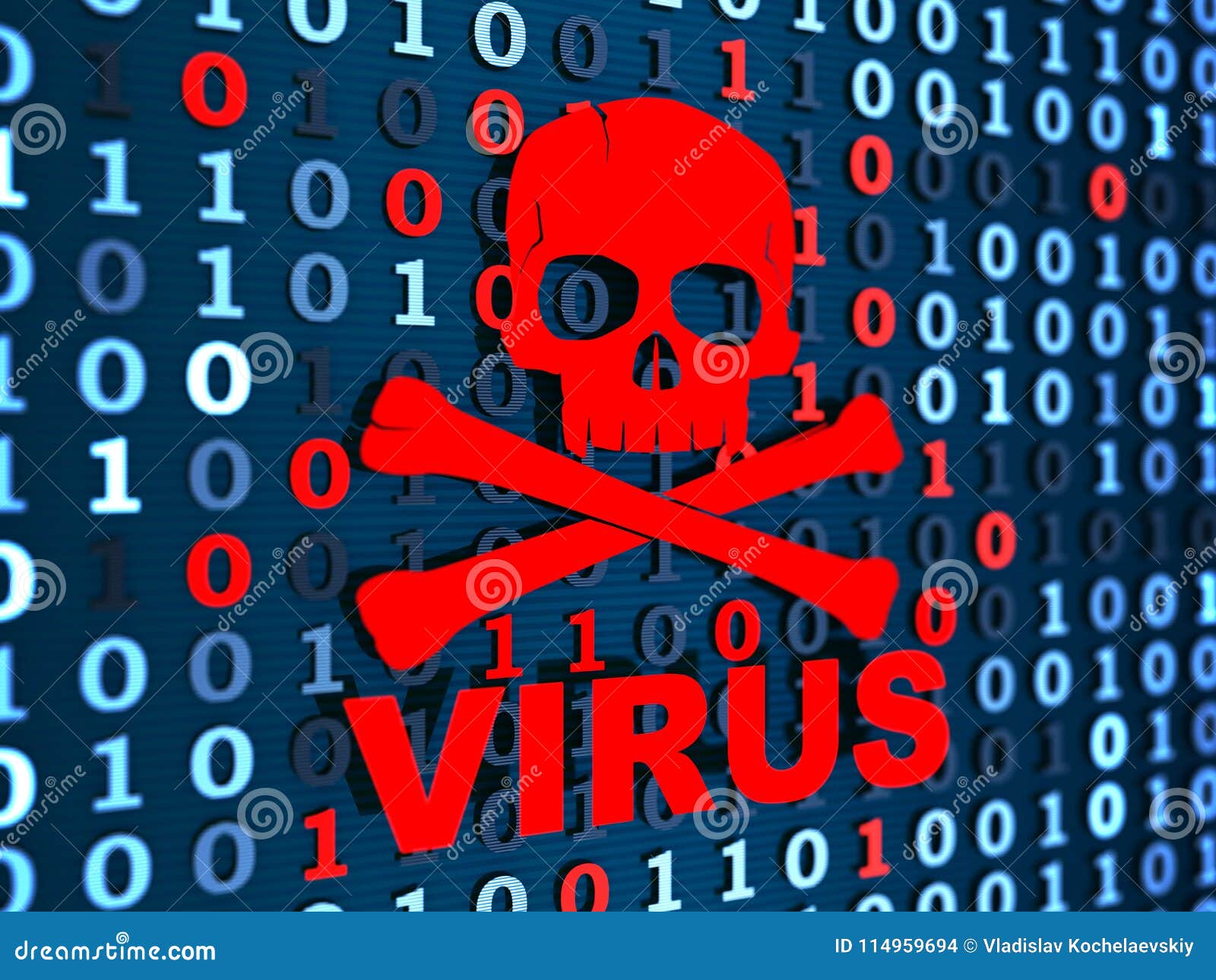 Datavirus och binär kod stock illustrationer. Illustration av hacker ...