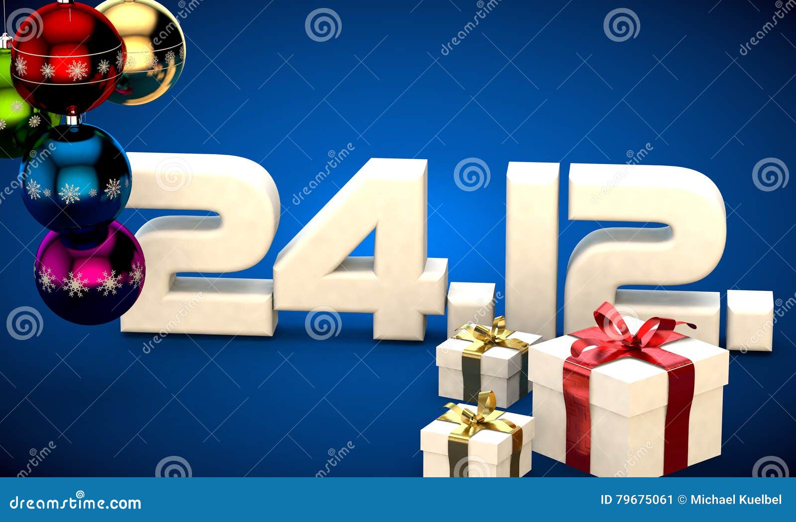 24 12 Date Calendar Gift Box Christmas Tree Balls 3d Illustration Stock ...