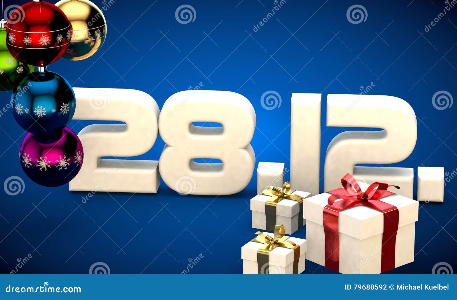 28 12 Date Calendar Gift Box Christmas Tree Balls 3d Illustration Stock ...