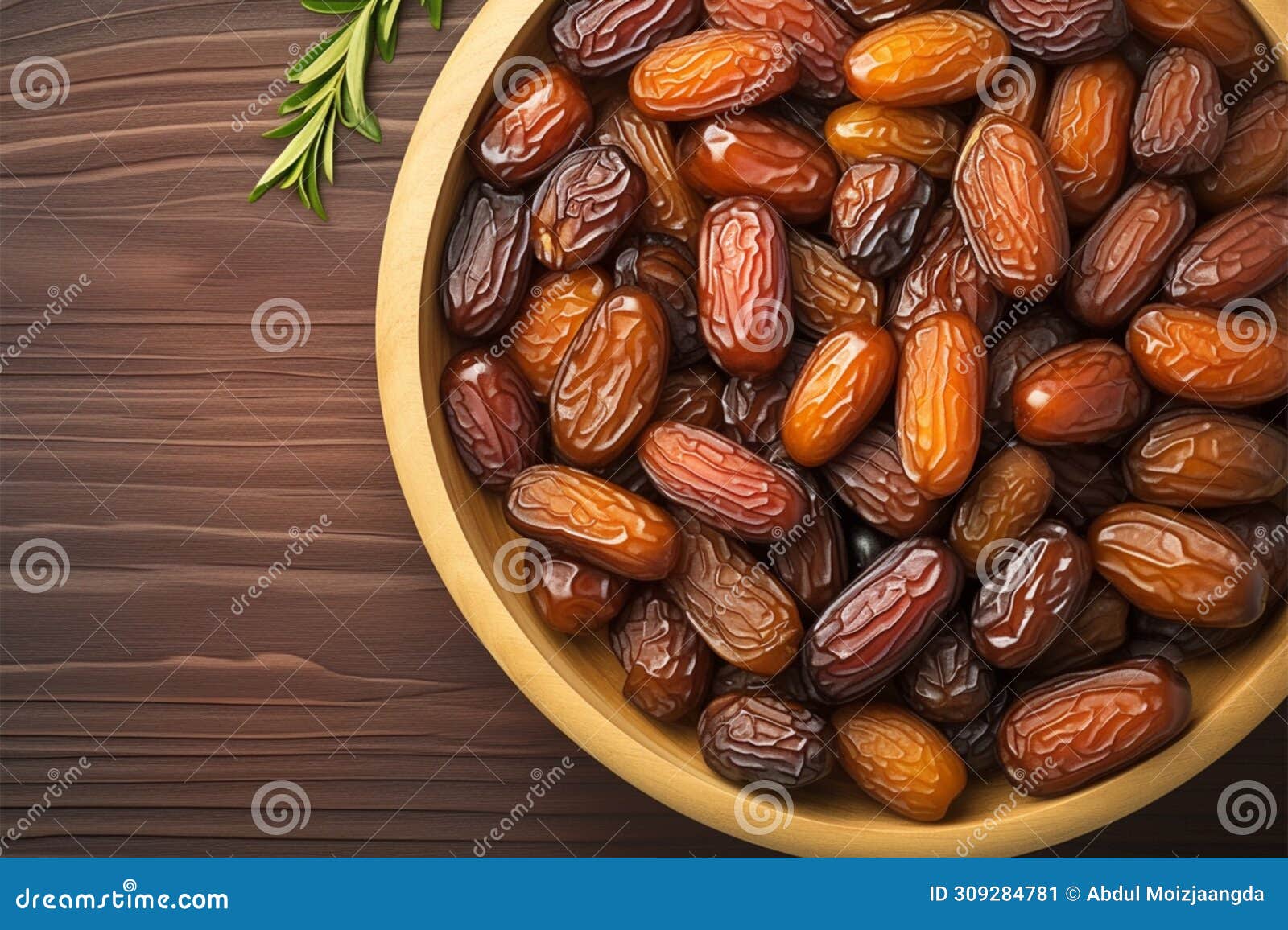 Date Display Top View of Dates in a Wooden Bowl Stock Illustration ...