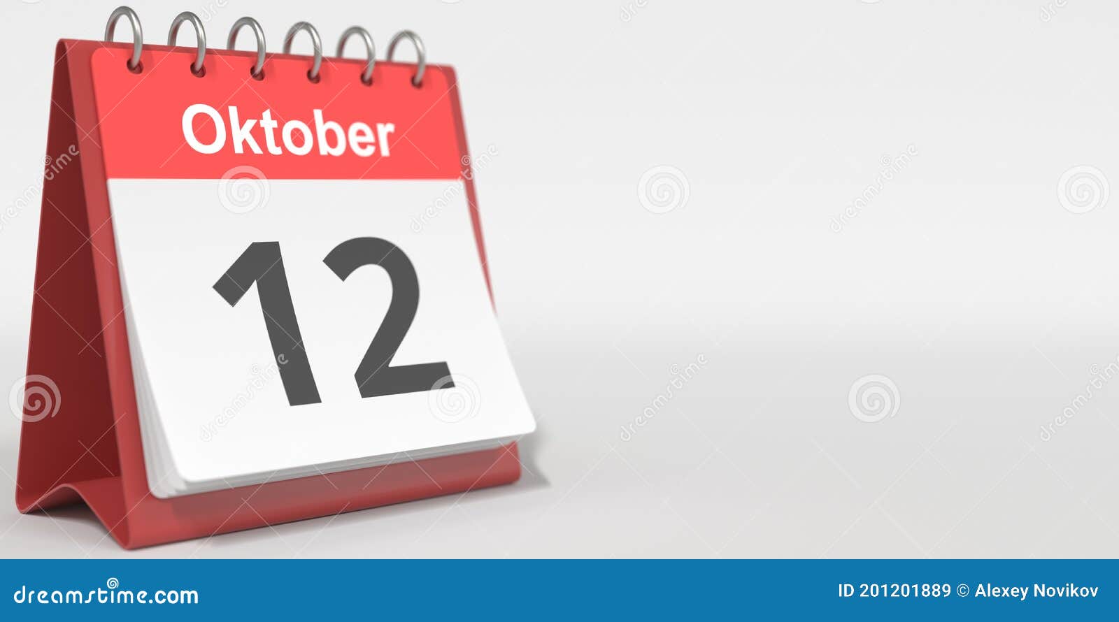 October 12 Date Written in German on the Flip Calendar Page. 3d ...