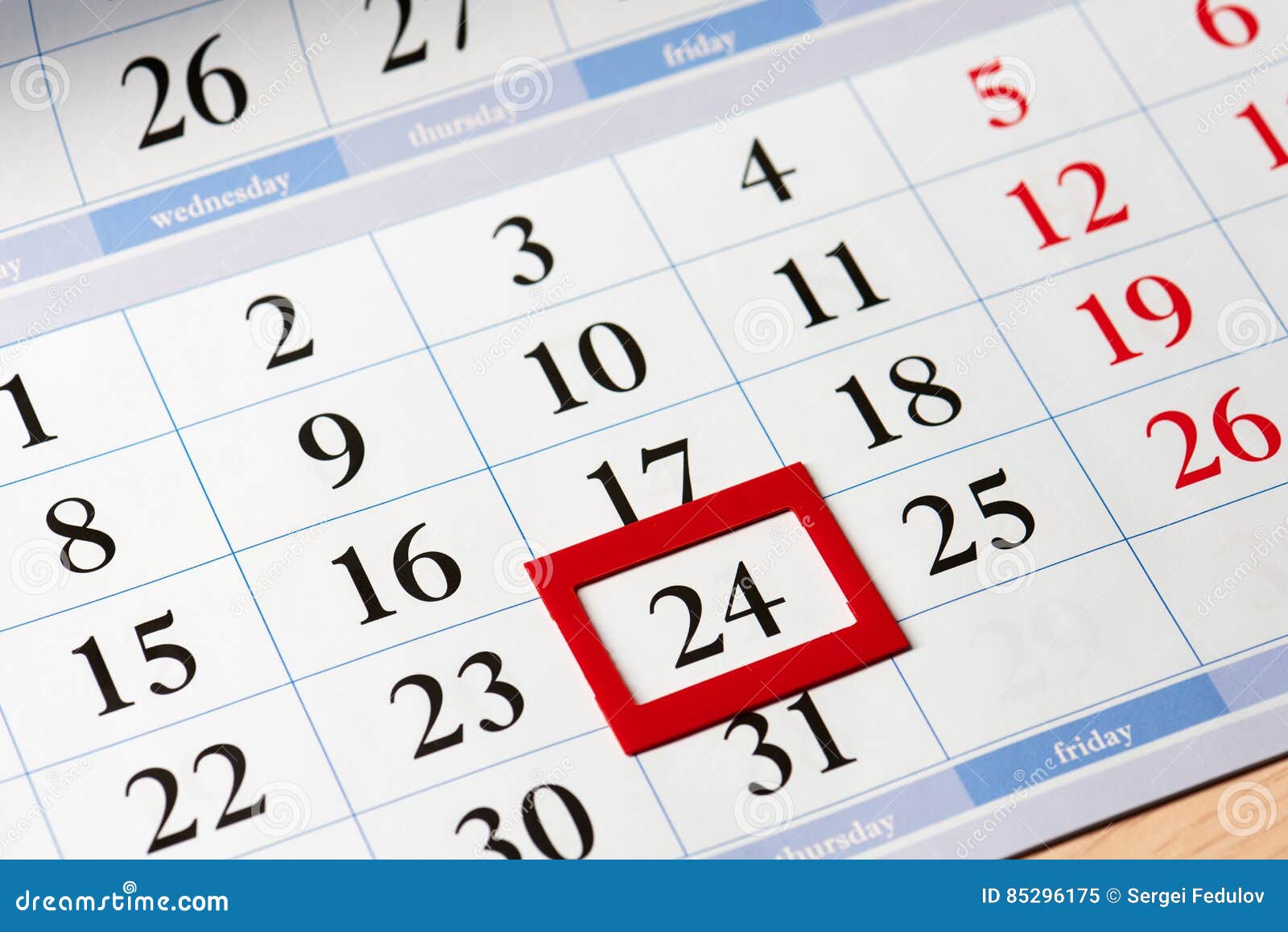 Date Highlighted in Red on Calendar with Black Numbers Stock Image ...