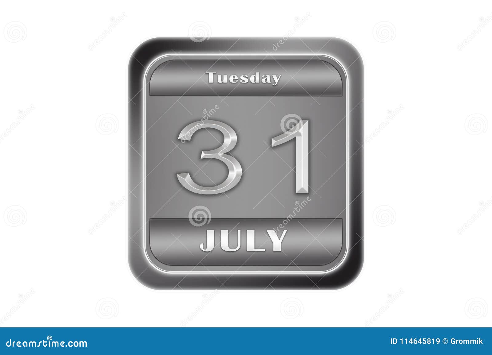 Metal Plate with the Date of Jule 31, Tuesday Stock Illustration ...