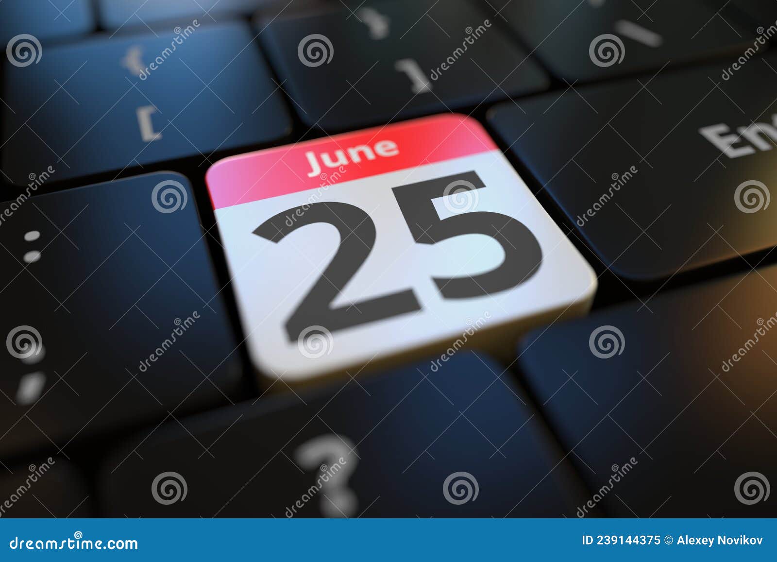 June 25 Date on a Keyboard Key, 3d Rendering Stock Illustration ...