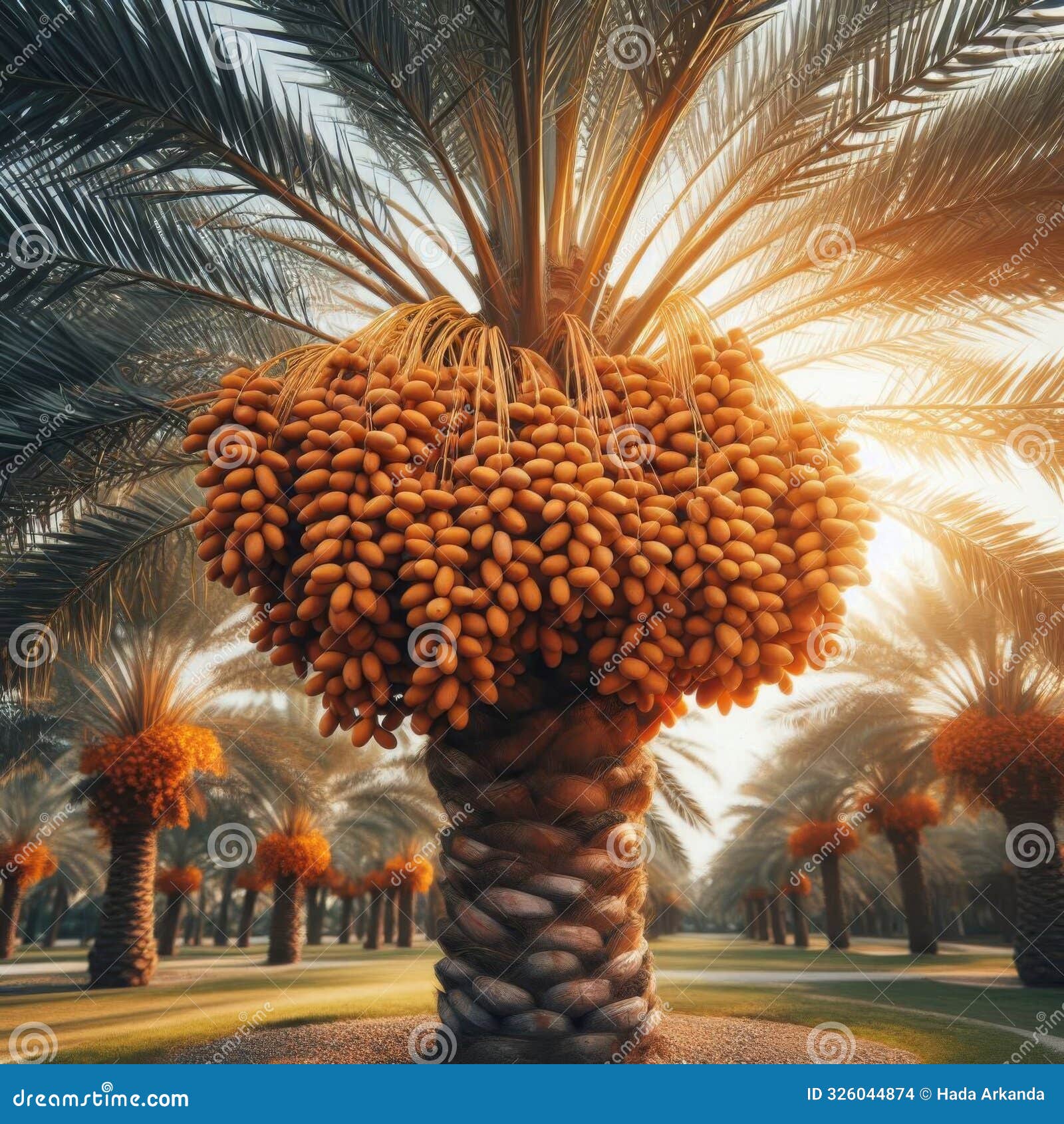 Date Palm Tree with Bunches of Ripe Dates Stock Illustration ...