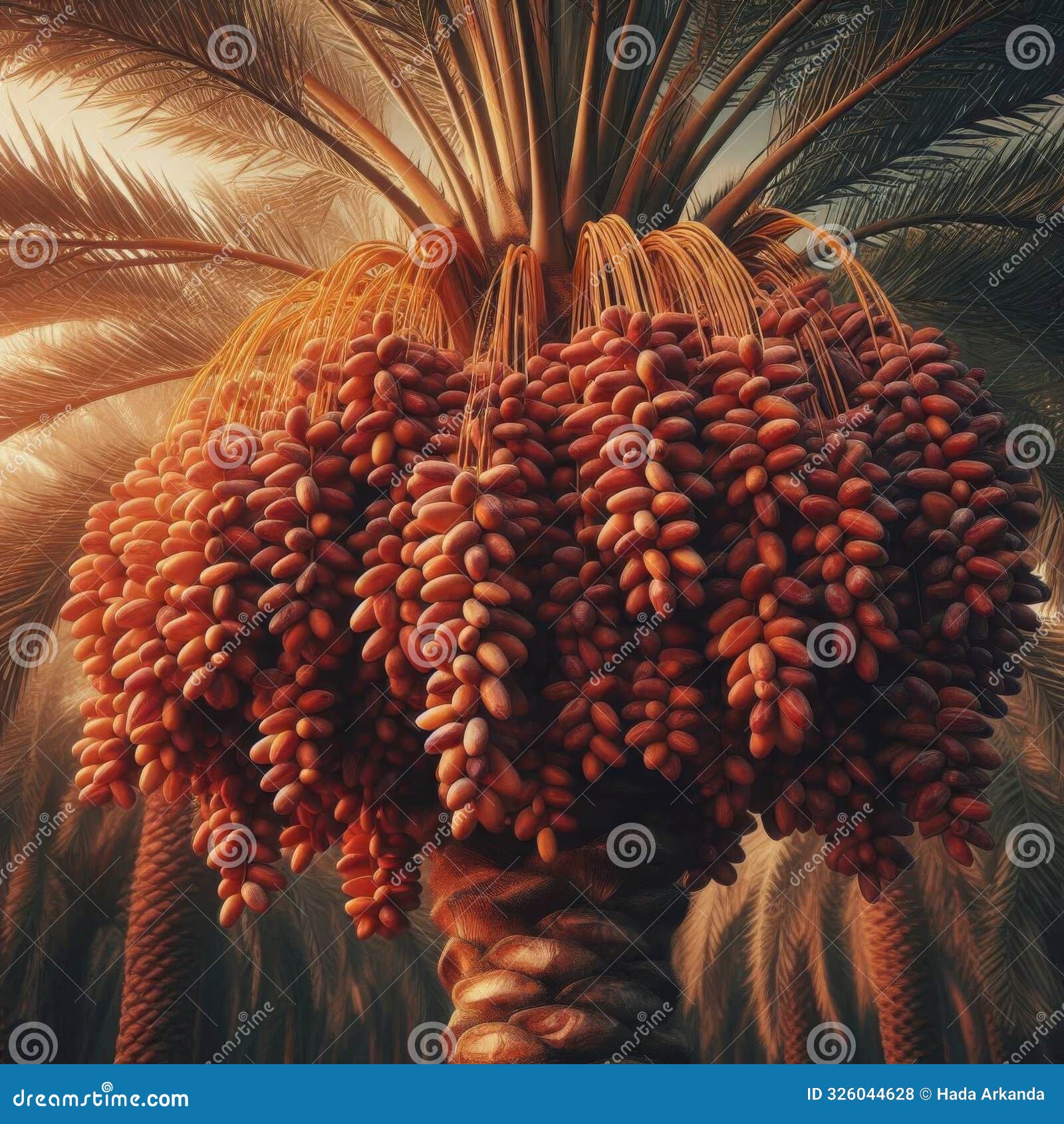 Date Palm Tree with Bunches of Ripe Dates Stock Illustration ...