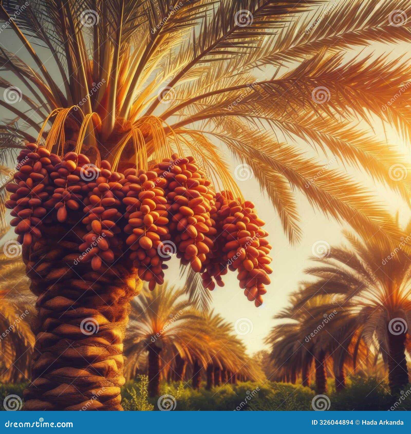 Date Palm Tree with Bunches of Ripe Dates Stock Illustration ...