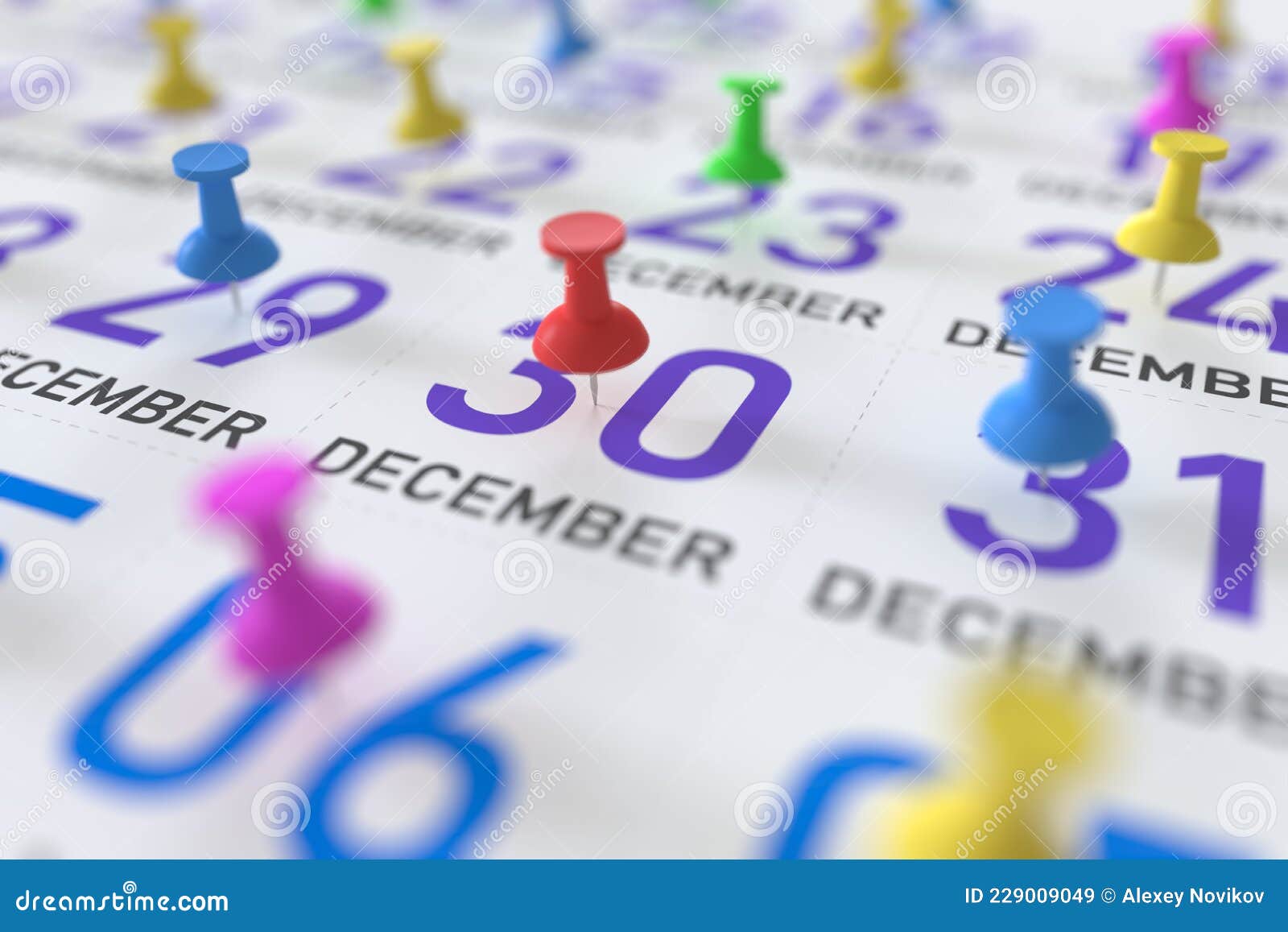 December 30 Date and Push Pin on a Calendar, 3D Rendering Stock ...