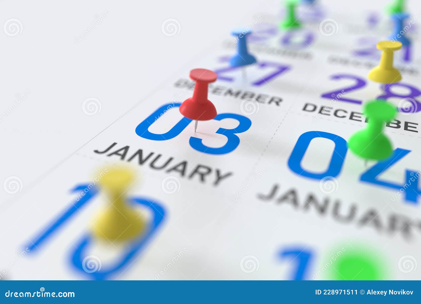 January 3 Date and Push Pin on a Calendar, 3D Rendering Stock ...