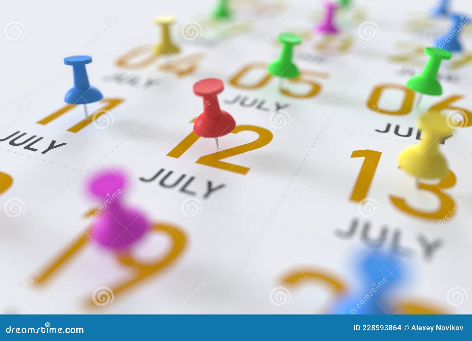 July 12 Date and Push Pin on a Calendar, 3D Rendering Stock ...