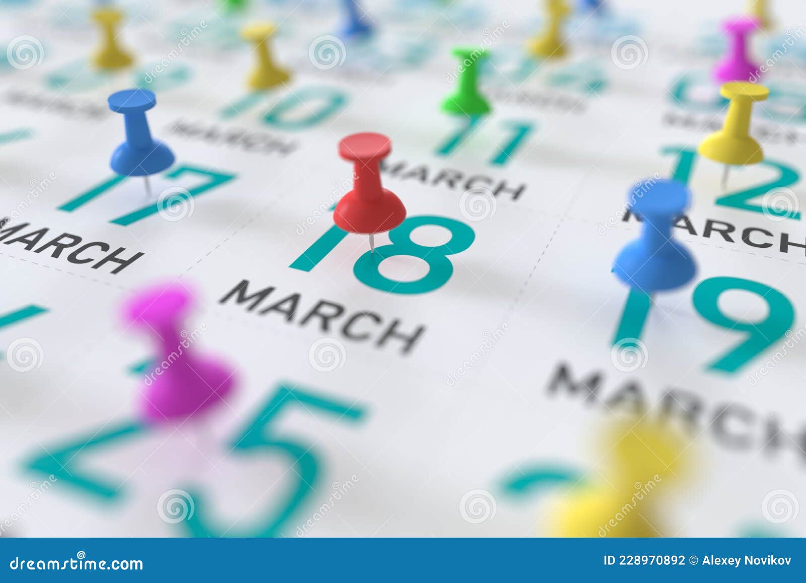 March 18 Date and Push Pin on a Calendar, 3D Rendering Stock ...