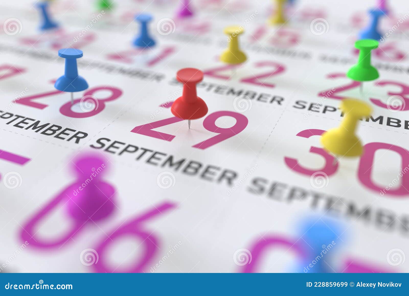 September 29 Date and Push Pin on a Calendar, 3D Rendering Stock ...