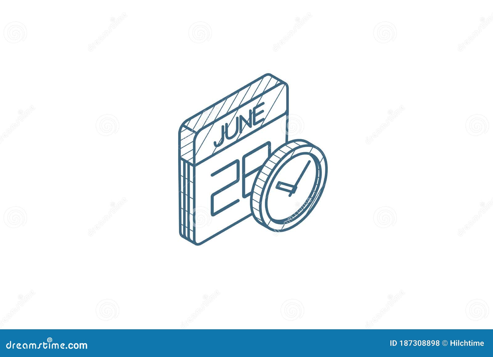 Date and Time, Calendar and Clock Isometric Icon. 3d Line Art Technical ...