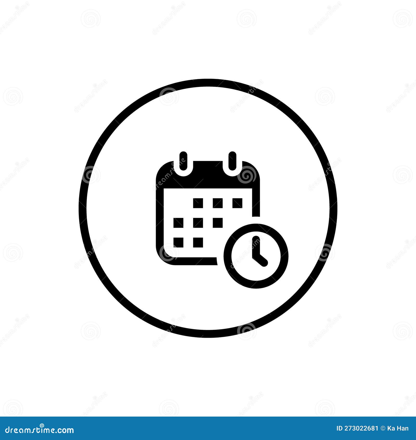 Date Time Icon Vector Isolated on Circle Outline Stock Vector ...
