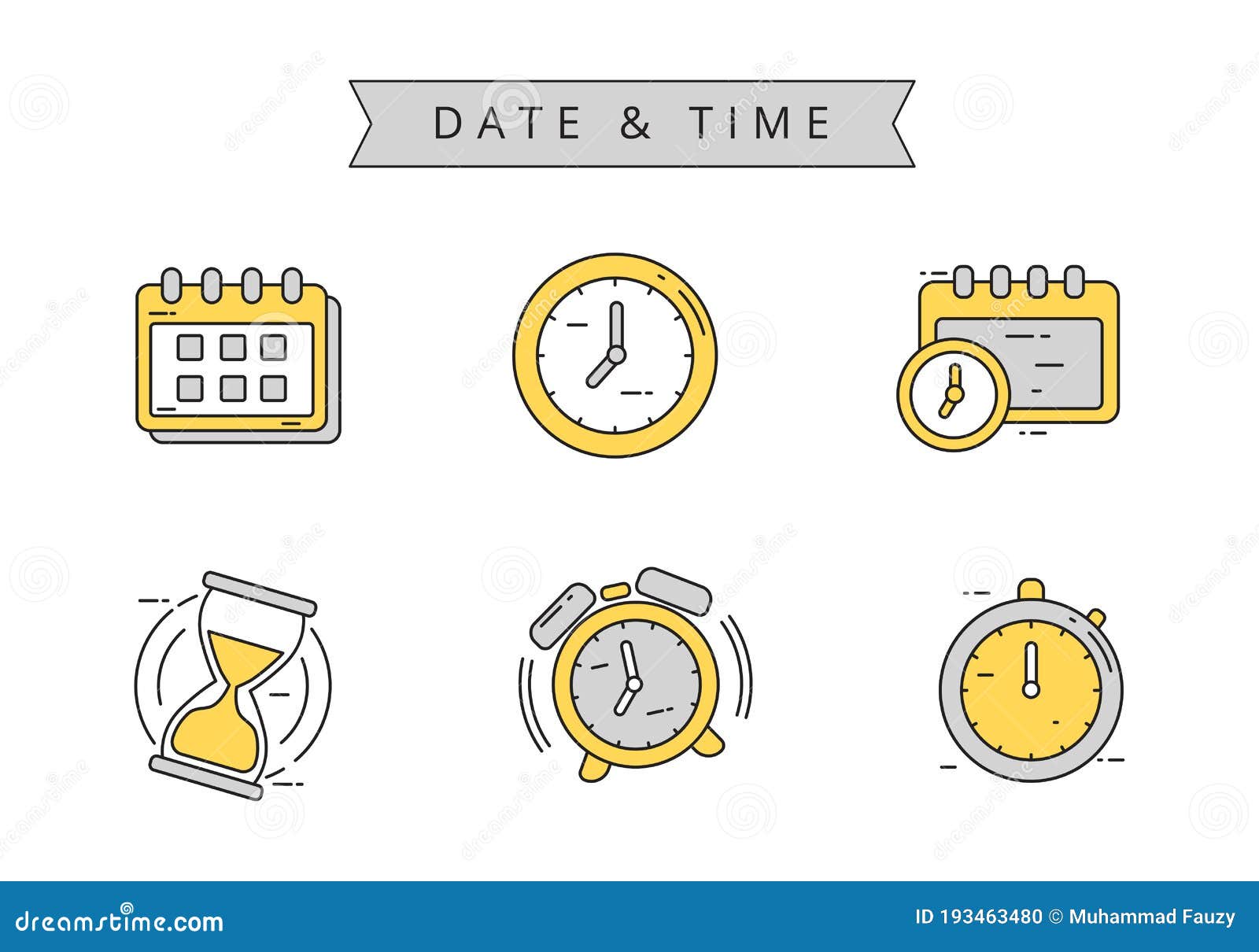 Date and Time Icons Draw in Linear Color Style Stock Vector ...