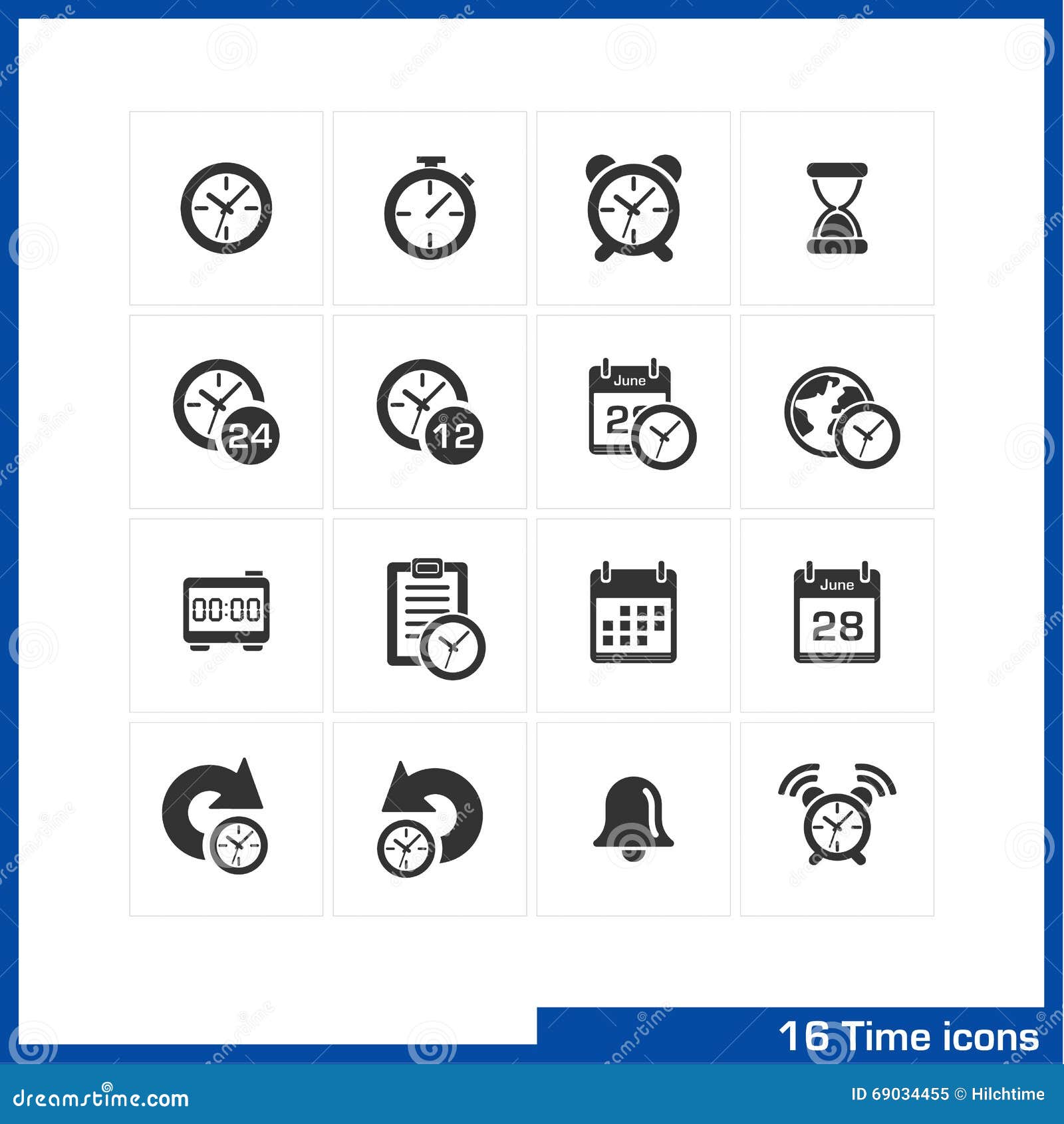 Date and time icons set. stock vector. Illustration of pictogram - 69034455