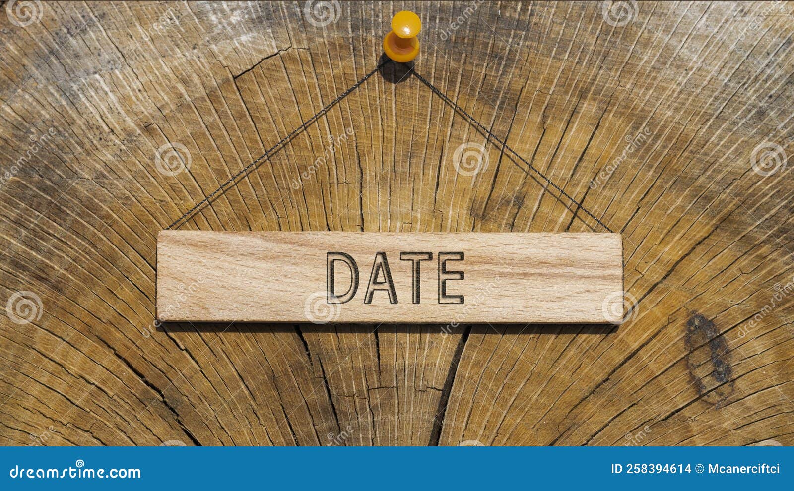 Date Word. Written on Wooden Rectangular Frame Surface. Background Log ...