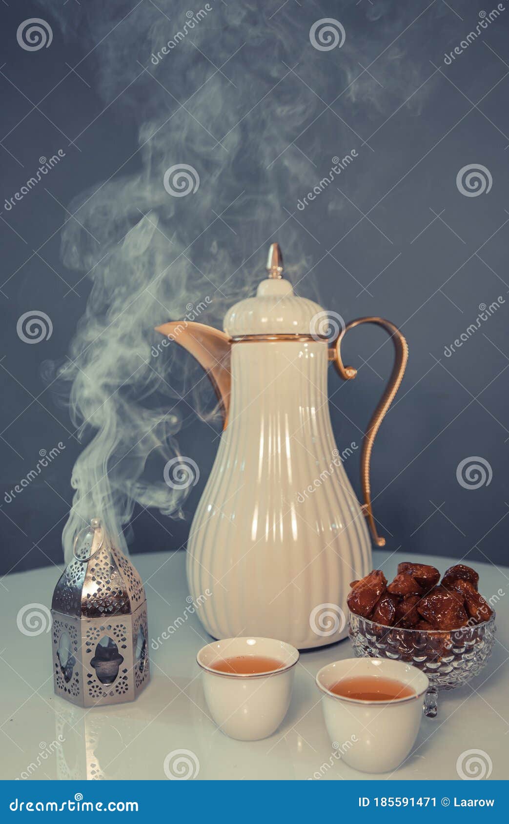 Dates, Arabic Coffee and Islamic Lantern Bowl. Ramadan Symbol Stock ...