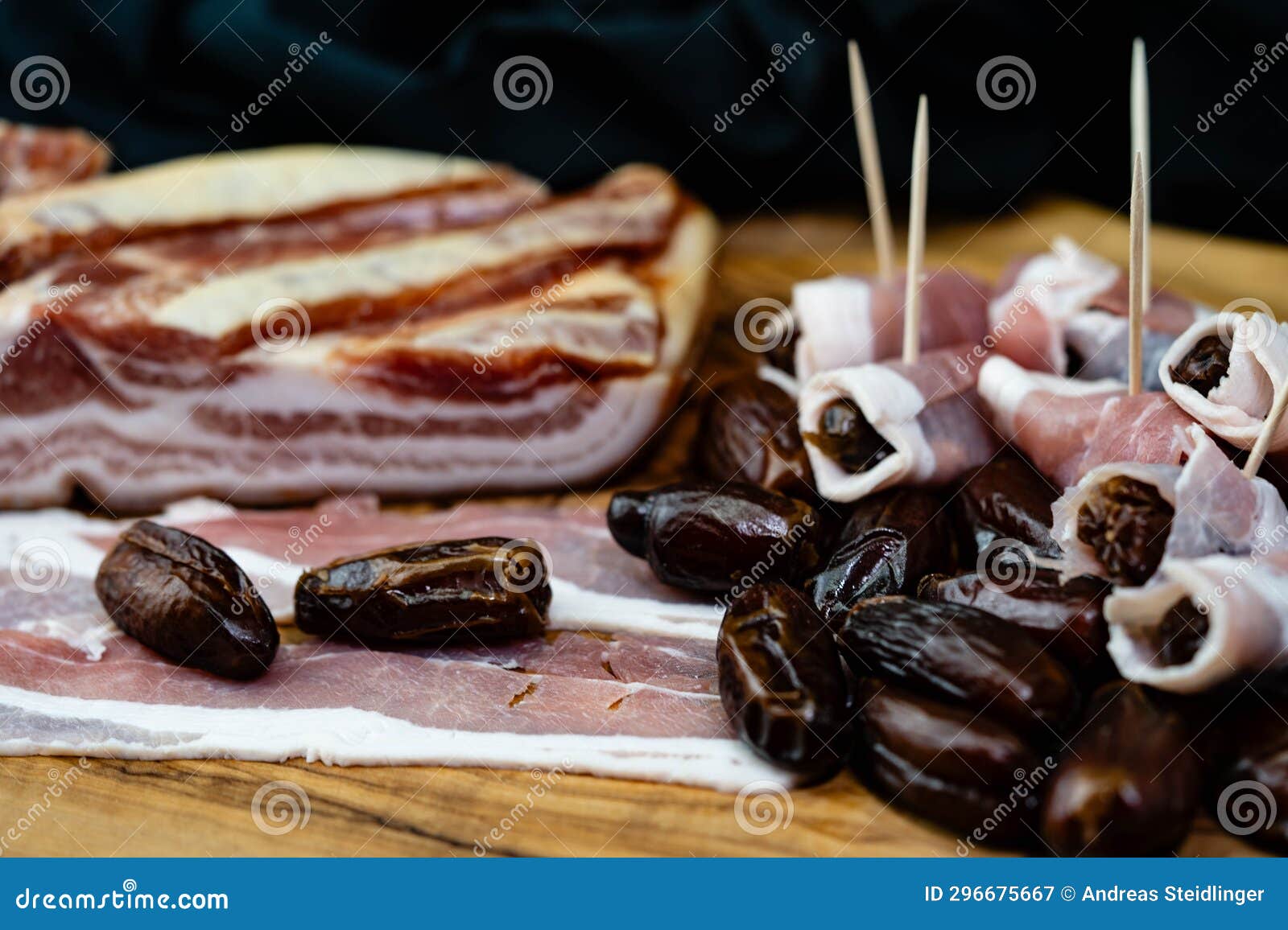 Dates and bacon stock image. Image of food, date, desert - 296675667