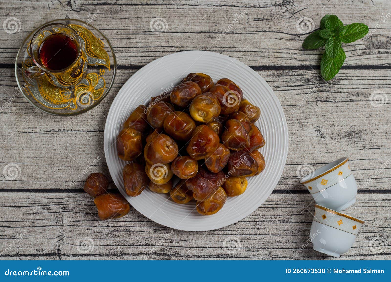 Dates with coffee and tea stock photo. Image of town - 260673530