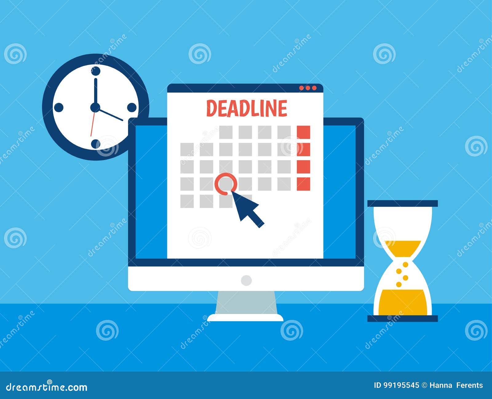 Dates and Deadlines Banner. Computer with Calendar, Clock and Hourglass ...