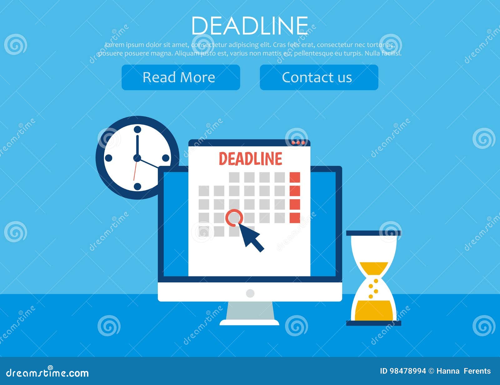 Dates and Deadlines Banner. Computer with Calendar, Clock and Hourglass ...