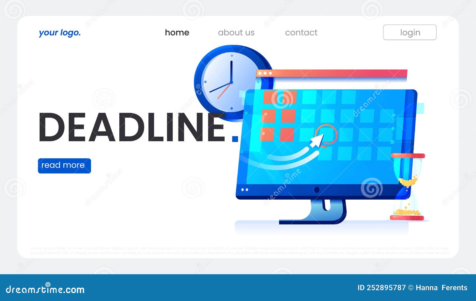 Dates and Deadlines Banner. Computer with Calendar in Fire, Clock and ...